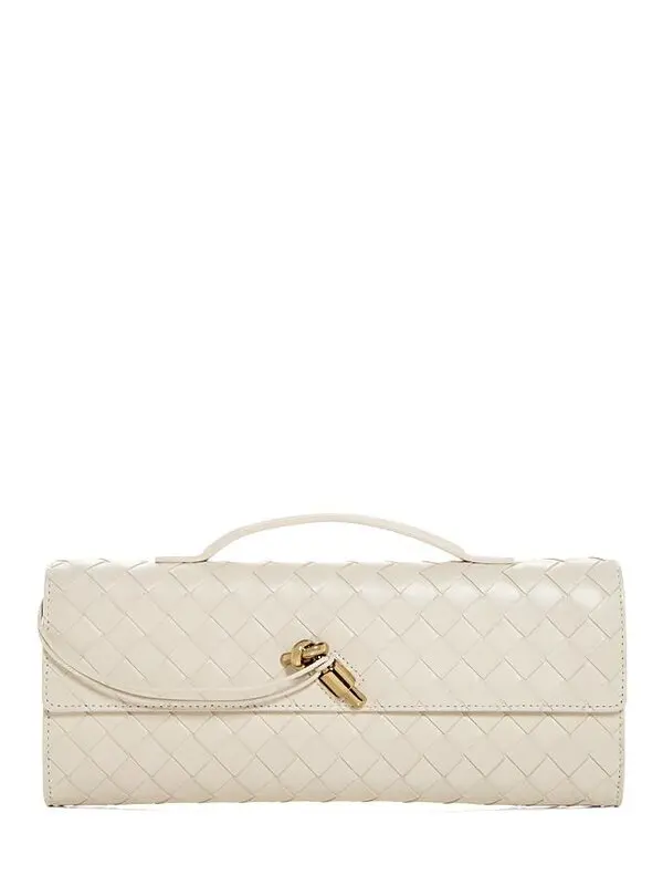 Bottega Veneta Andiamo Intrecciato Leather Clutch - Sea Salt/brass