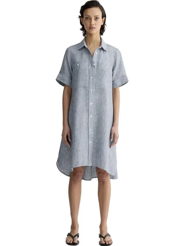 Everlane Linen Daytripper Dress - White / Blue