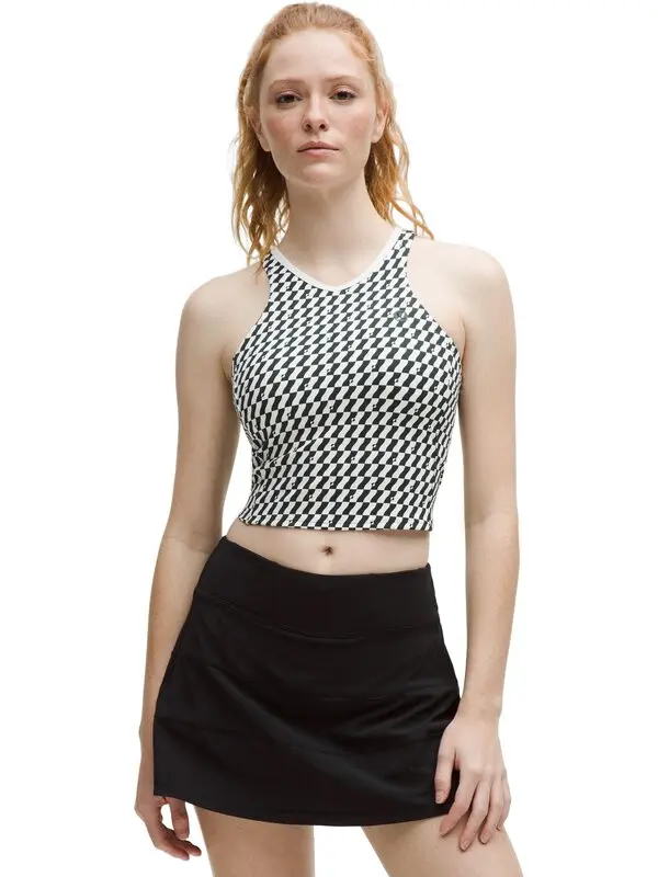 Lululemon Cropped V-neck Tennis Tank Top - Hilltop Checkerboard White Rainforest Green
