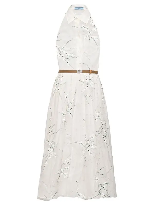Prada Floral-embroidered Silk Midi Dress - White