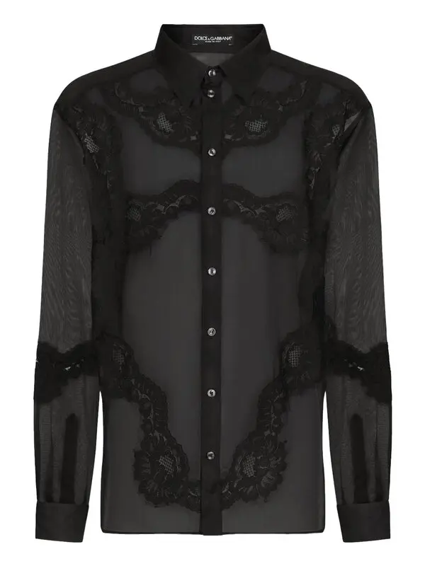 Dolce & Gabbana Lace-embellished Sheer Organza Shirt - Black
