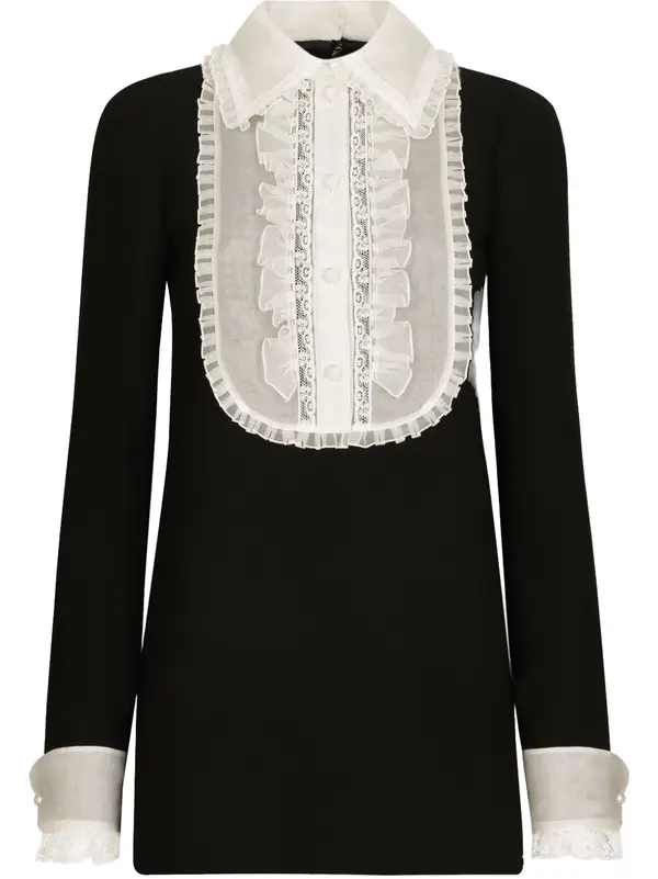 Dolce & Gabbana Bib-collar Virgin Wool-blend Minidress - Black