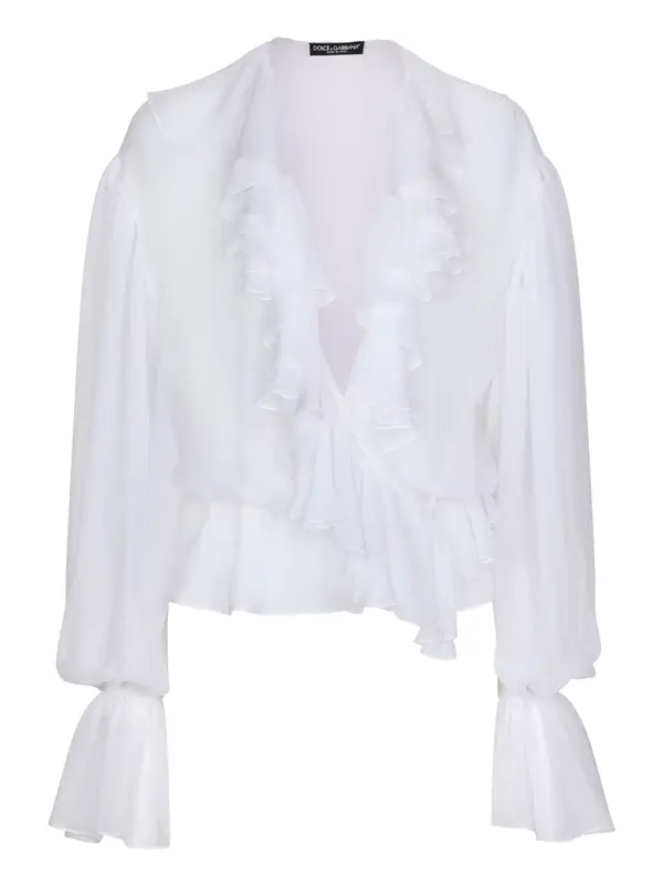 Dolce & Gabbana Ruffled-trim Cropped Blouse - White