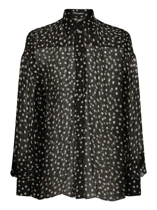 Dolce & Gabbana Polka-dot Sheer Chiffon Shirt - Black