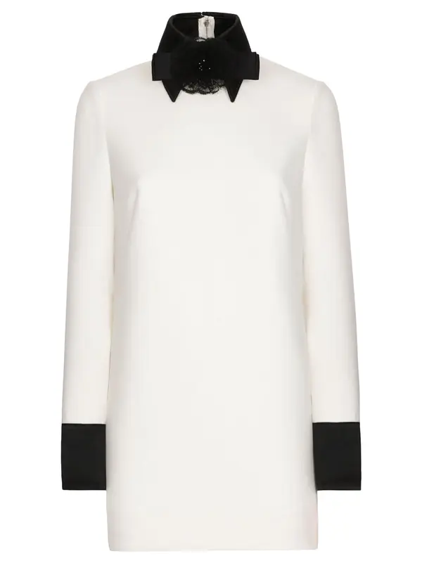 Dolce & Gabbana Bow-applique Virgin Wool-blend Minidress - White
