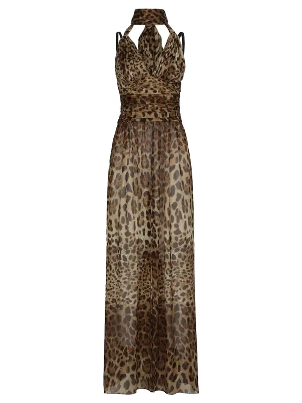 Dolce & Gabbana Leopard-print Halterneck Gown - Brown
