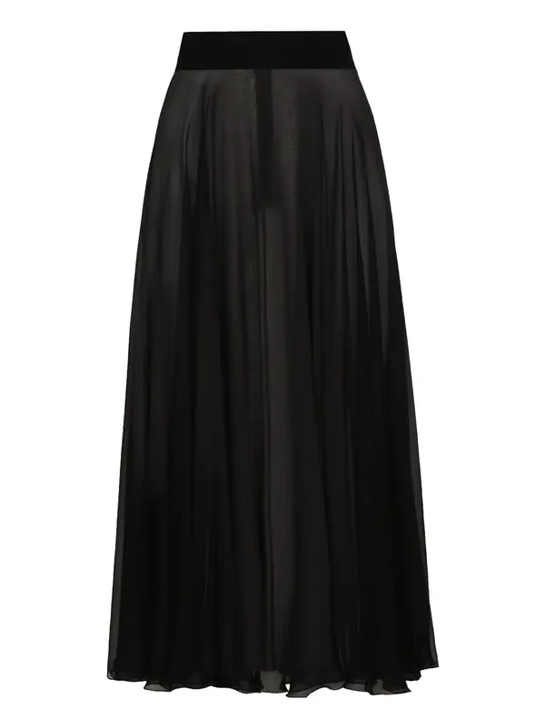 Dolce & Gabbana Silk Chiffon Pleated Midi Skirt - Black
