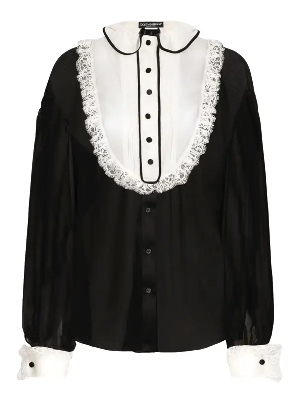 Dolce & Gabbana Bib-collar Silk-blend Shirt - Black