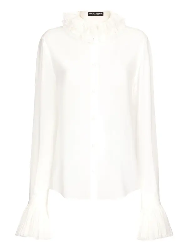 Dolce & Gabbana Ruffled Silk-blend Shirt - White