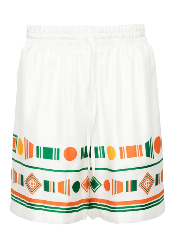 Casablanca Geometric Print Silk Shorts - White