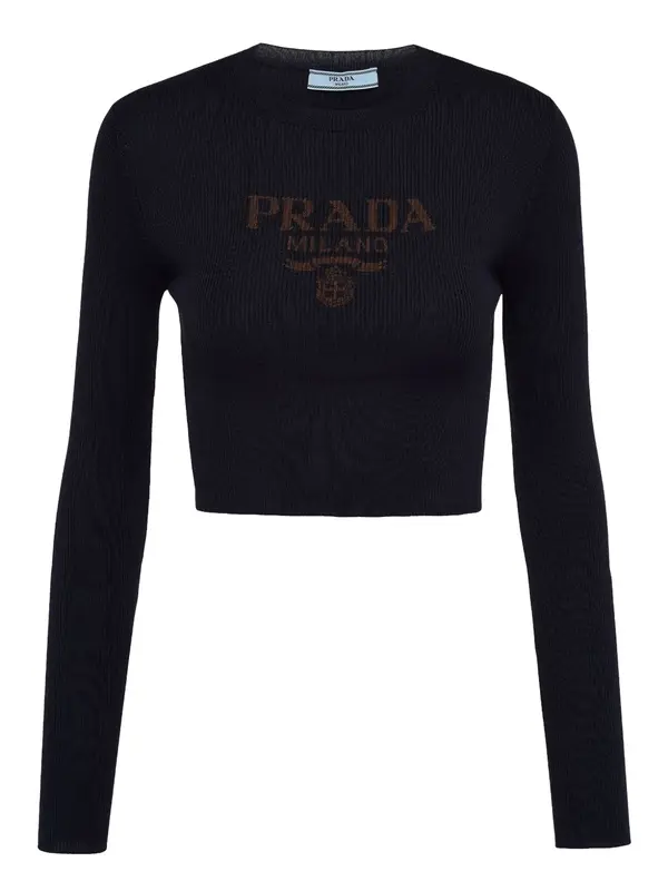 Prada Intarsia-knitted Logo Top - Blue