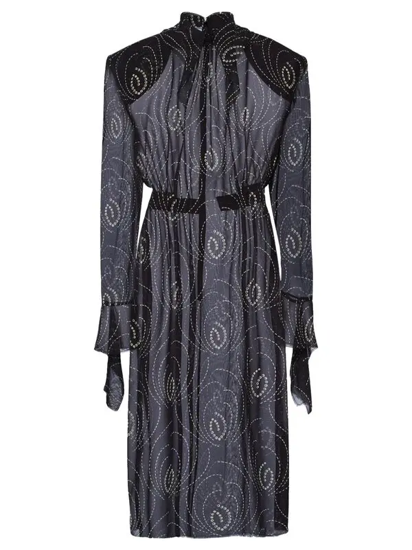 Prada Printed Georgette Midi Dress - Black
