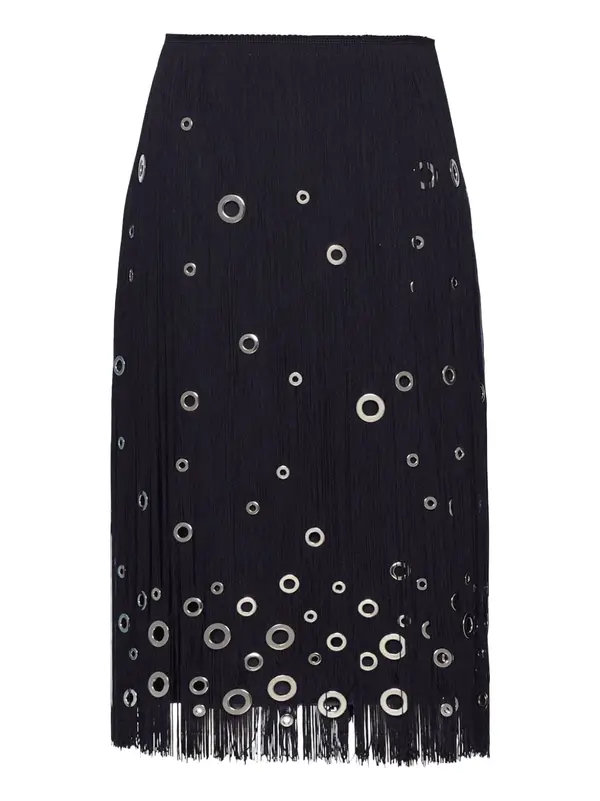 Prada Eyelet-embellished Fringe Skirt - Blue