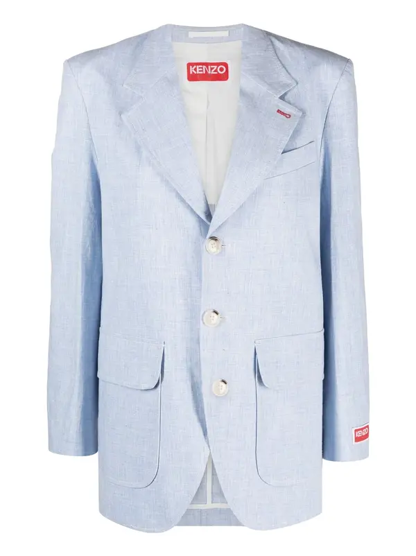Kenzo Logo-patch Linen Blazer - Blue