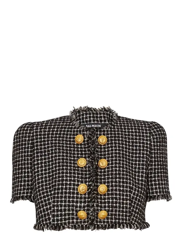 Balmain Cropped Tweed Jacket - Black