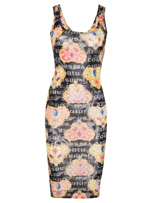 Versace Heart Couture Print Jersey Dress - Black