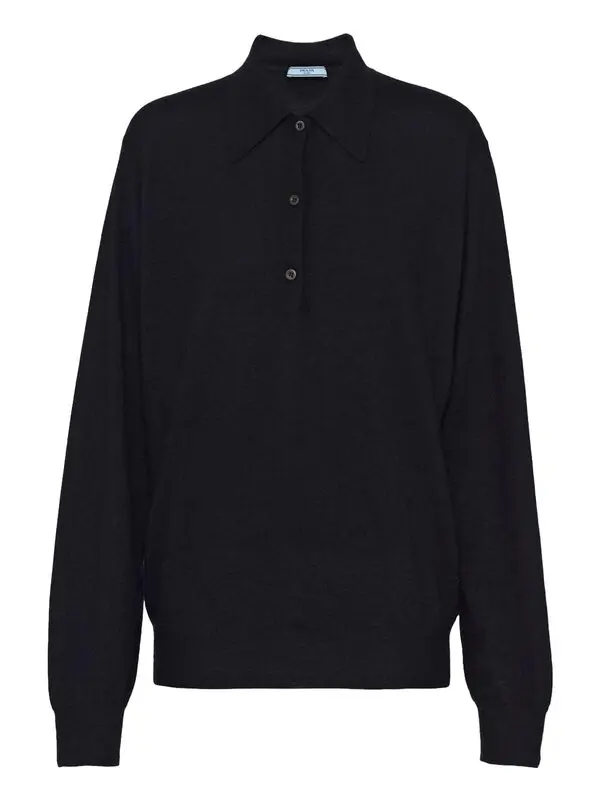 Prada Long-sleeve Cashmere Polo Shirt - Black
