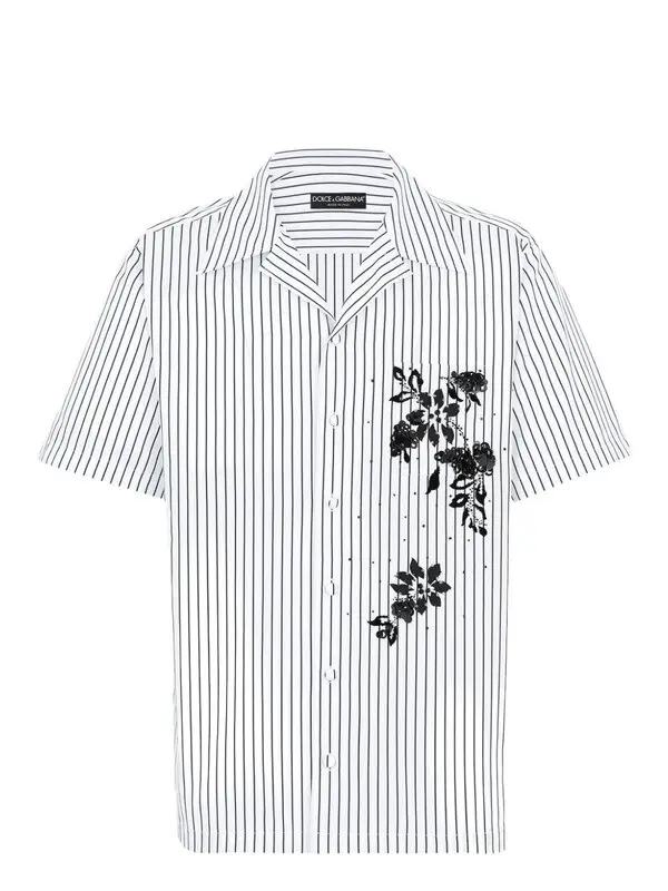 Dolce & Gabbana Floral-print Striped Shirt - White