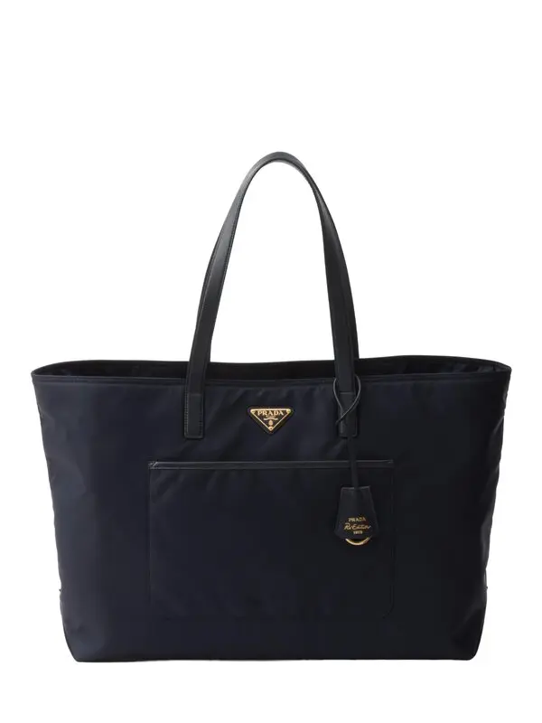 Prada Re-edition 1978 Large Re-nylon And Saffiano Leather Tote Bag - Blue