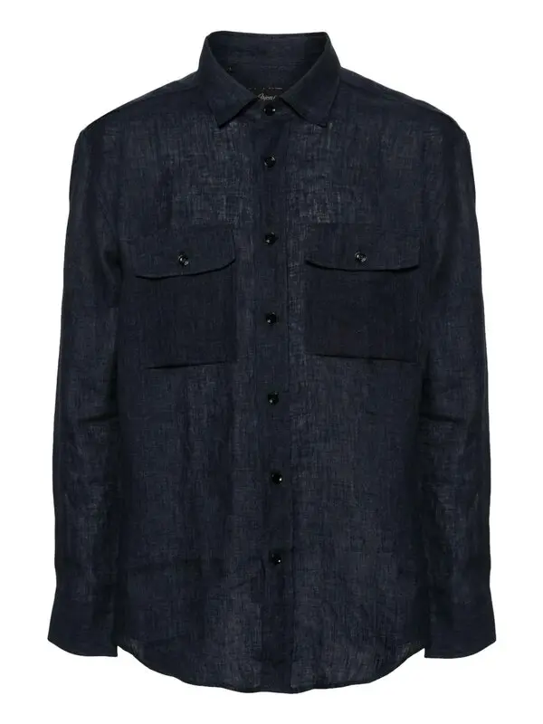 Brioni Button-up Linen Shirt - Blue
