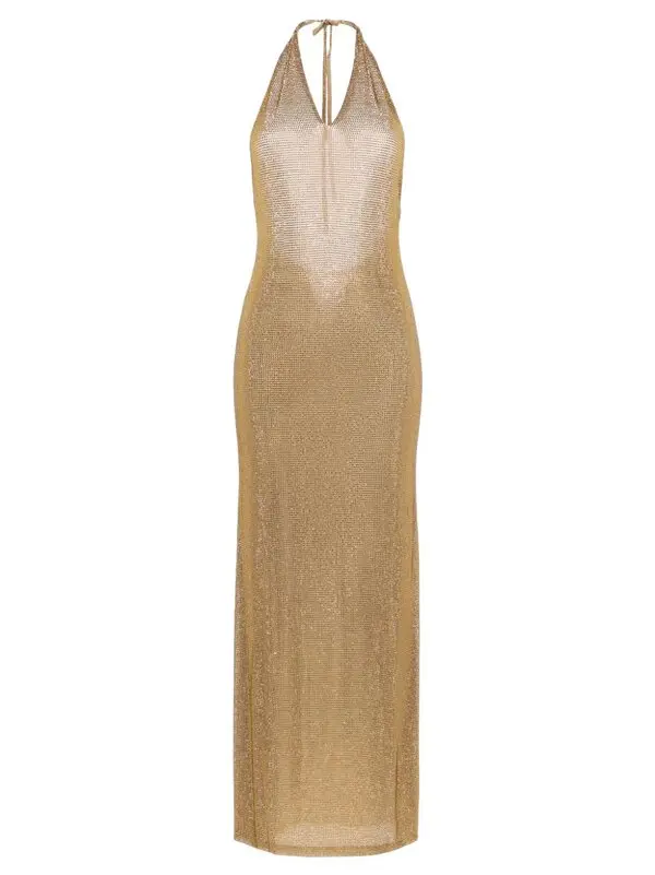 Giuseppe Di Morabito Rhinestone-embellished Halterneck Maxi Dress - Gold