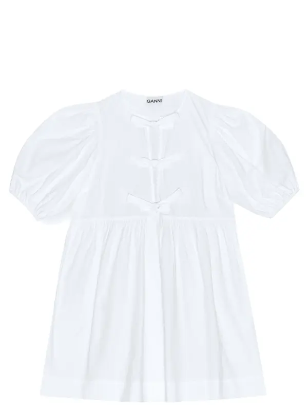 GANNI Cotton Poplin Mini Dress - White