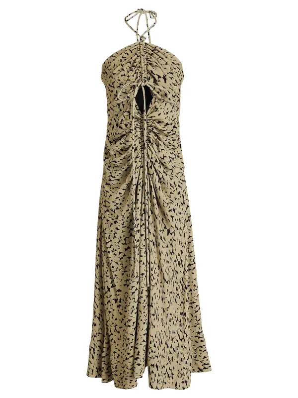 Proenza Schouler Ruched Printed Crepe Halterneck Maxi Dress - Sage Green