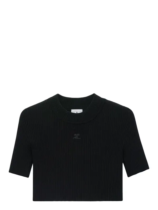 COURREGES Cropped Ribbed-knit T-shirt - Black