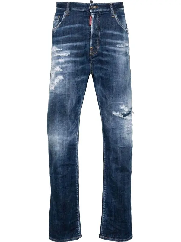 Dsquared2 Dark Ripped Straight-leg Jeans - Blue