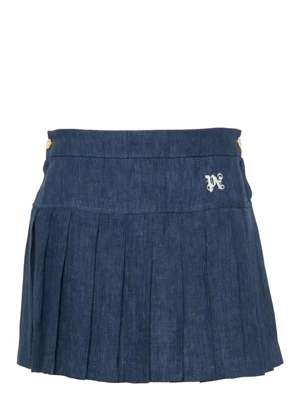 Palm Angels Logo-embroidered Pleated Skirt - Blue