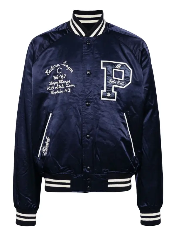 Polo Ralph Lauren Logo-appliqué Satin Bomber Jacket - Blue