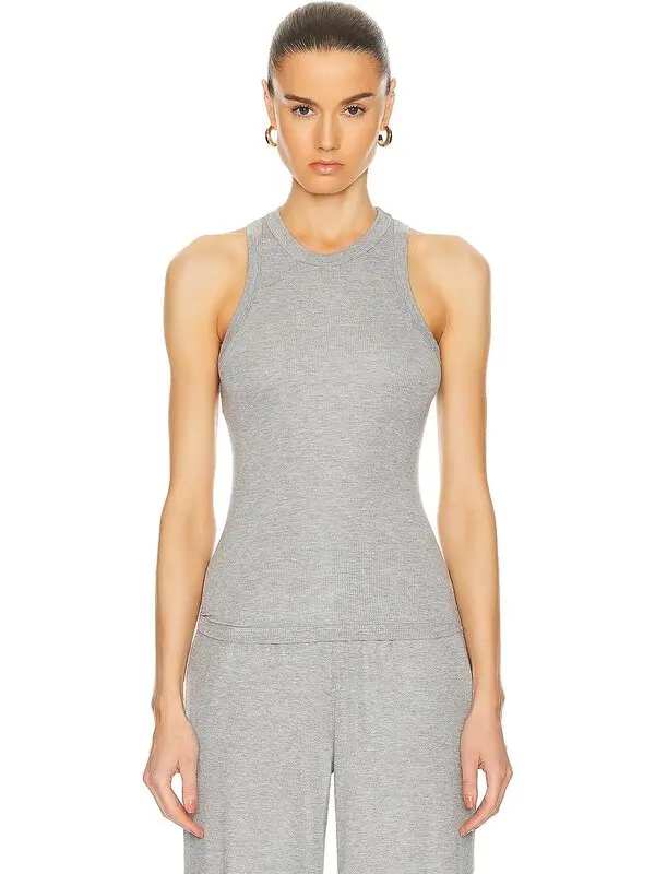Sprwmn Rib Racer Front Tank Top - Heather Grey