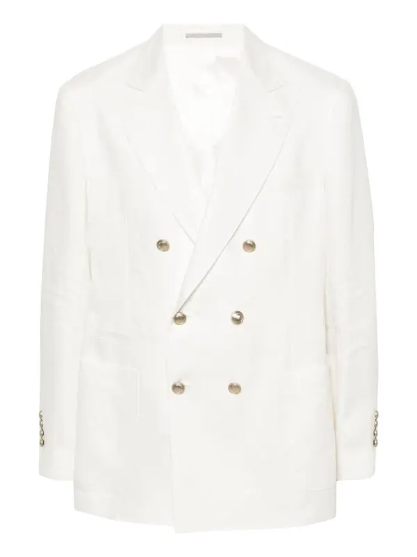 Brunello Cucinelli Double-breasted Linen Blazer - White