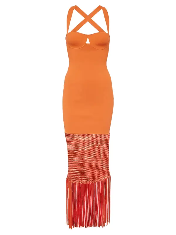 Galvan Fringed Midi Dress - Orange