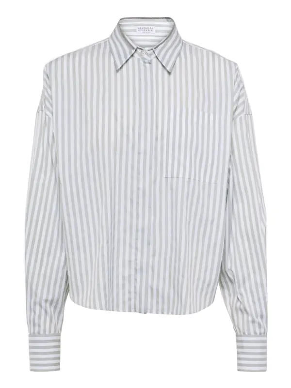 Brunello Cucinelli Striped Cotton And Silk Poplin Shirt - White