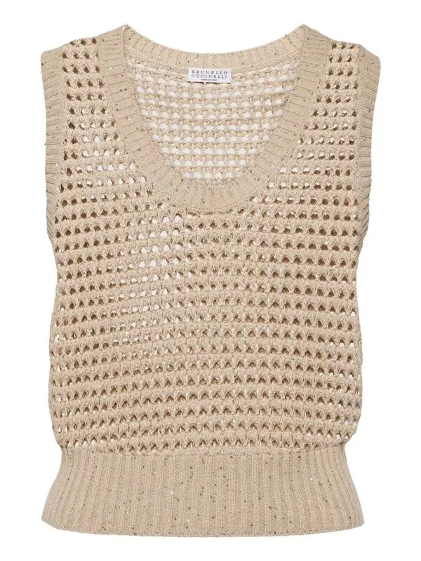 Brunello Cucinelli Sequined Open-knit Vest - Beige