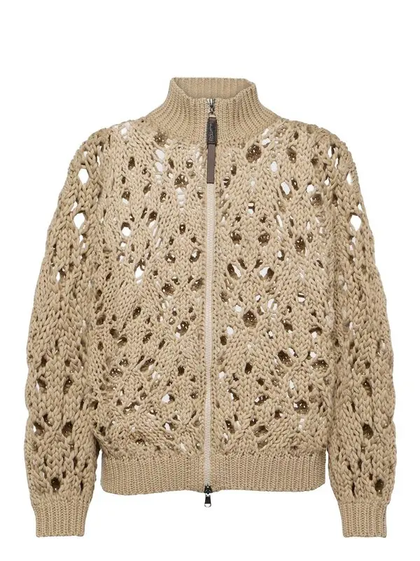 Brunello Cucinelli Open-knit Cotton Cardigan - Beige