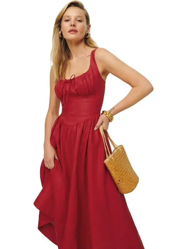 REFORMATION Petites Balia Linen Maxi Dress - Sundried Tomato