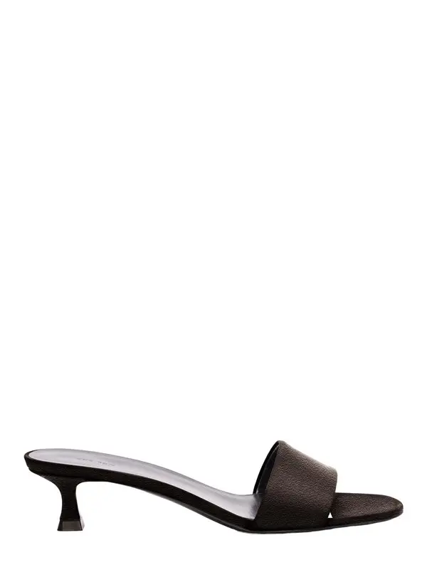 THE ROW Leather Kitten Heel Mules - Black