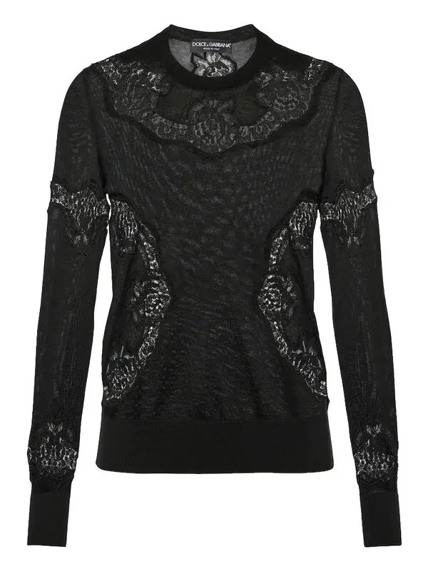 Dolce & Gabbana Lace-trimmed Cashmere-blend Sweater - Black