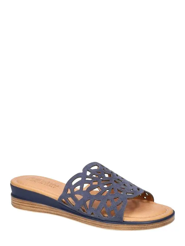 BELLA VITA Wedge Slide Sandal - Navy Italian Leather