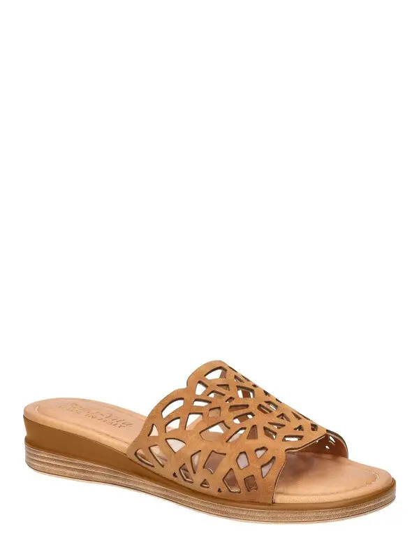 BELLA VITA Wedge Slide Sandal - Whiskey Italian Leather