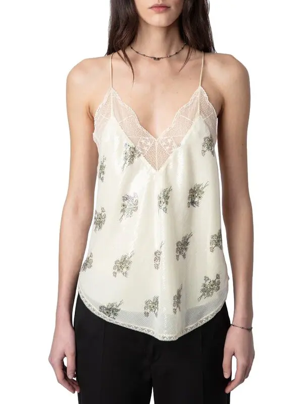 Zadig&Voltaire Christy Floral Sequin Camisole - Mastic