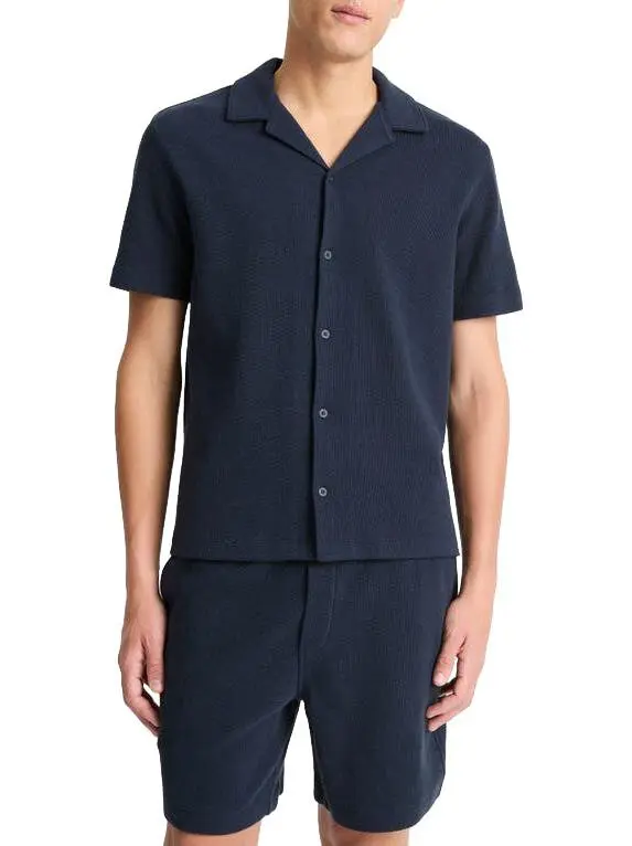 Vince Bouclé Knit Short Sleeve Camp Shirt - Coastal Blue
