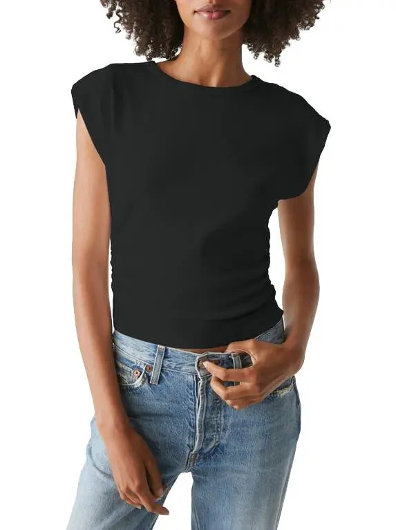 Michael Stars Joni Power Shoulder Rib Top - Black