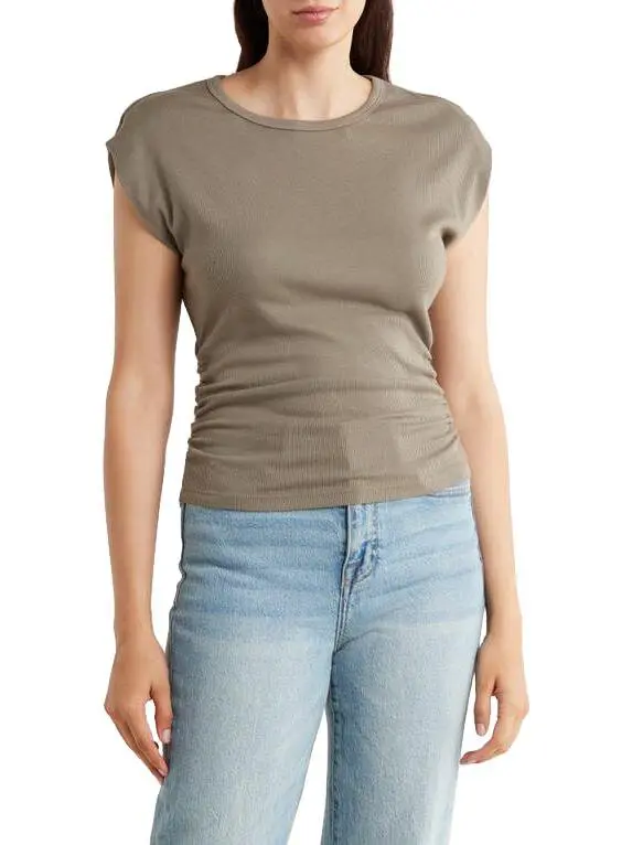 Michael Stars Joni Power Shoulder Rib Top - Olive