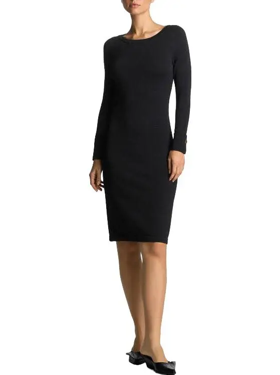 St. John Santiago Knit Long Sleeve Sweater Dress - Black