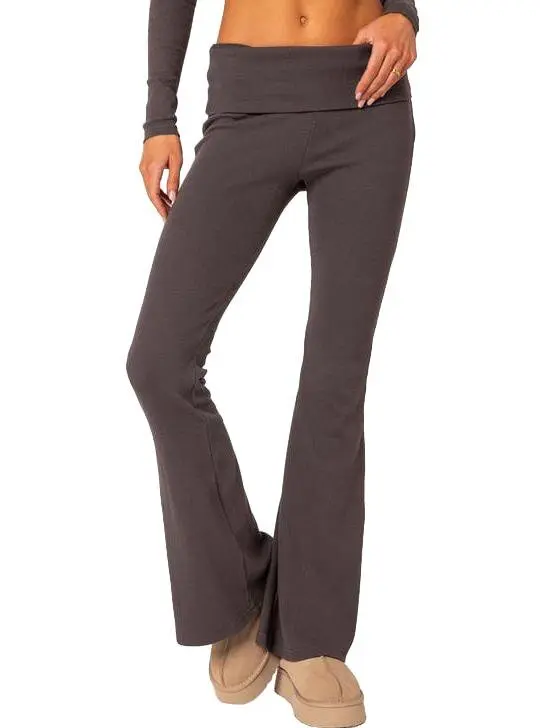EDIKTED Coffee Break Rib Flare Leggings - Dark-gray