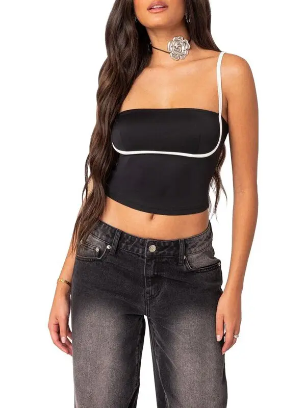 EDIKTED Yang Contrast Strap Crop Camisole - Black-and-white