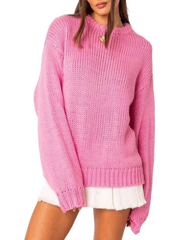 EDIKTED Aiden Oversize Chunky Sweater - Pink